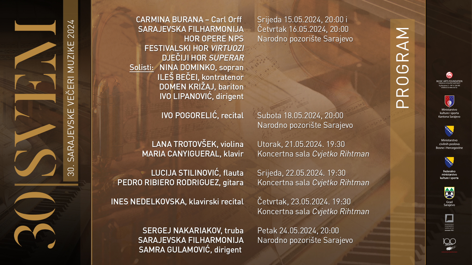 Festival "Sarajevske večeri" muzike ove godine obilježava svoj 30. jubilej