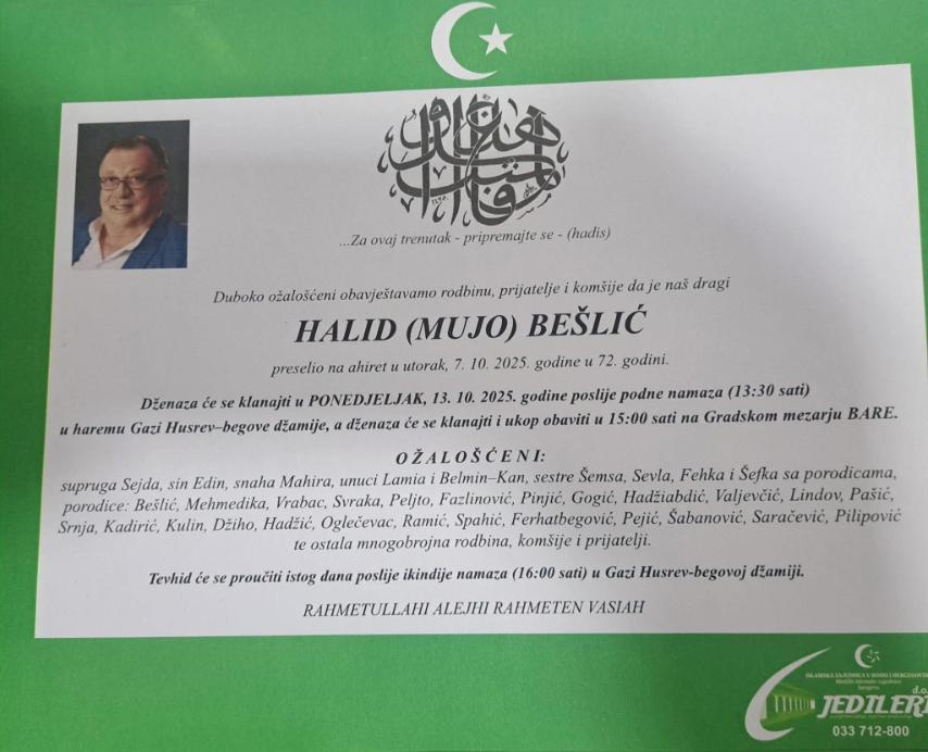 Dženaza Halidu Bešliću u haremu Gazi Husrev- begove džamije u Sarajevu ...
