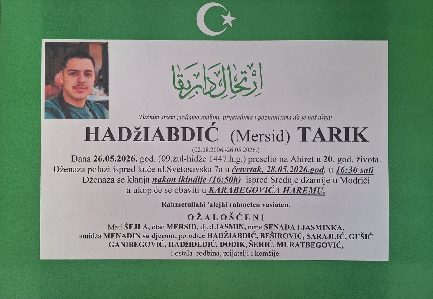 Potresni detalji nakon smrti Tarika Hadžiabdića (19): Automatska poruka ...